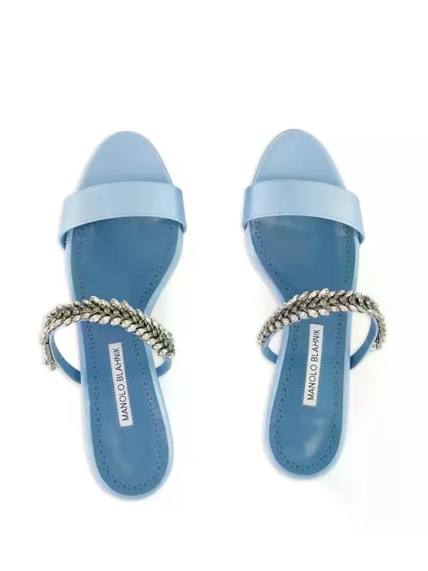 Manolo Blahnik 50mm Crystal-embellished Satin Sandals - Blue
