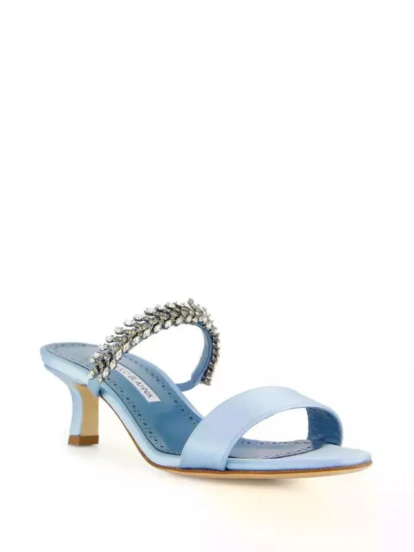 Manolo Blahnik 50mm Crystal-embellished Satin Sandals - Blue