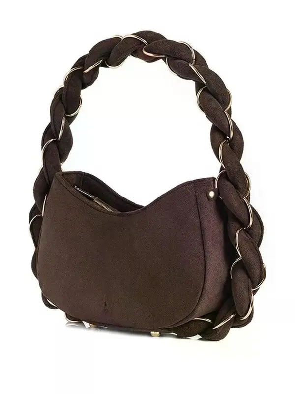 Manière De Voir Suede Shoulder Handbag With Plaited Detailing - Brown