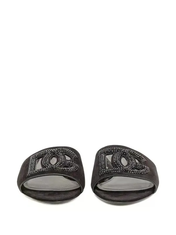 Dolce & Gabbana Embellished Logo Suede Sandals - Black