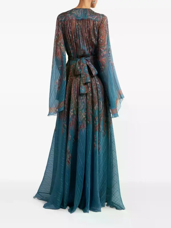 Etro Paisley Print Bell Sleeve Maxi Dress