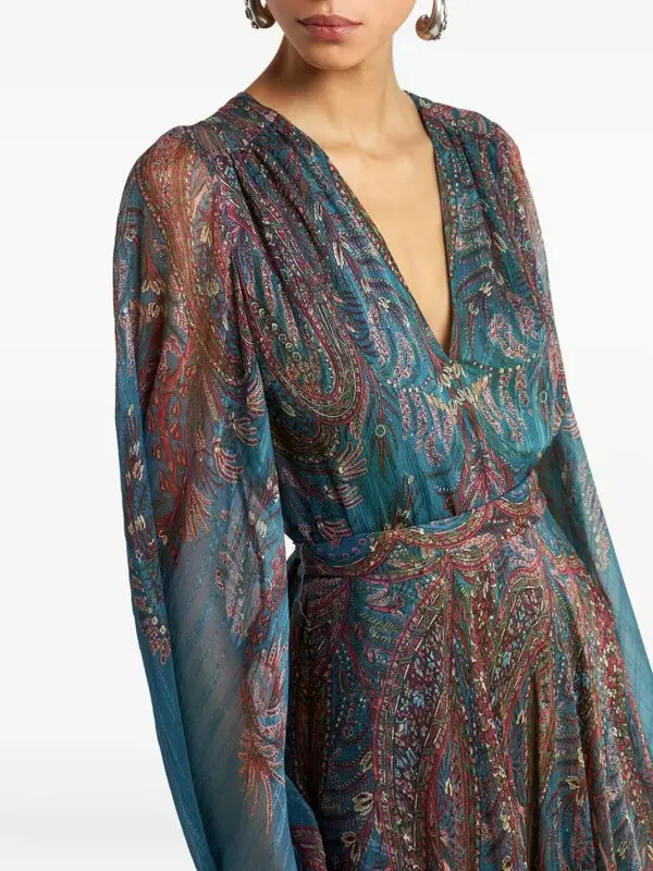 Etro Paisley Print Bell Sleeve Maxi Dress