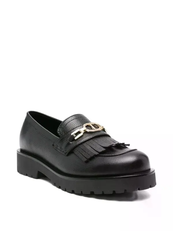 TWINSET Leather Logo Chain Tassel Loafers