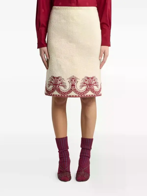 Etro Bouclé Pencil Skirt With Floral Embroidery