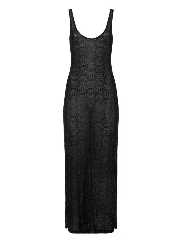 Philipp Plein Tulle Monogram Strass Midi Dress