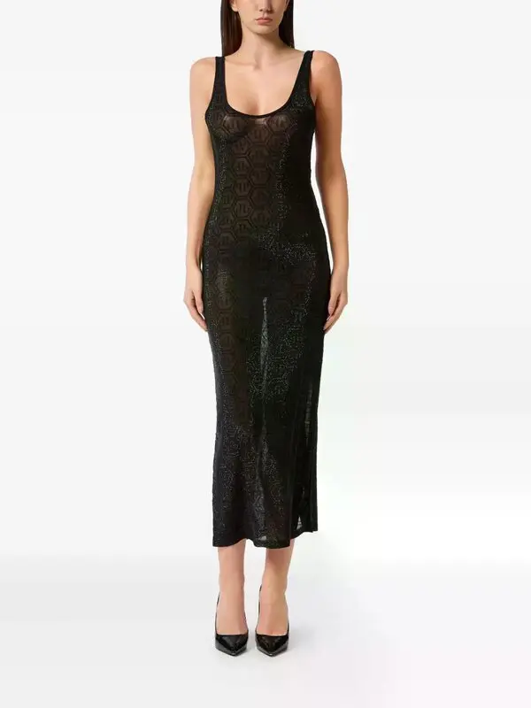 Philipp Plein Tulle Monogram Strass Midi Dress
