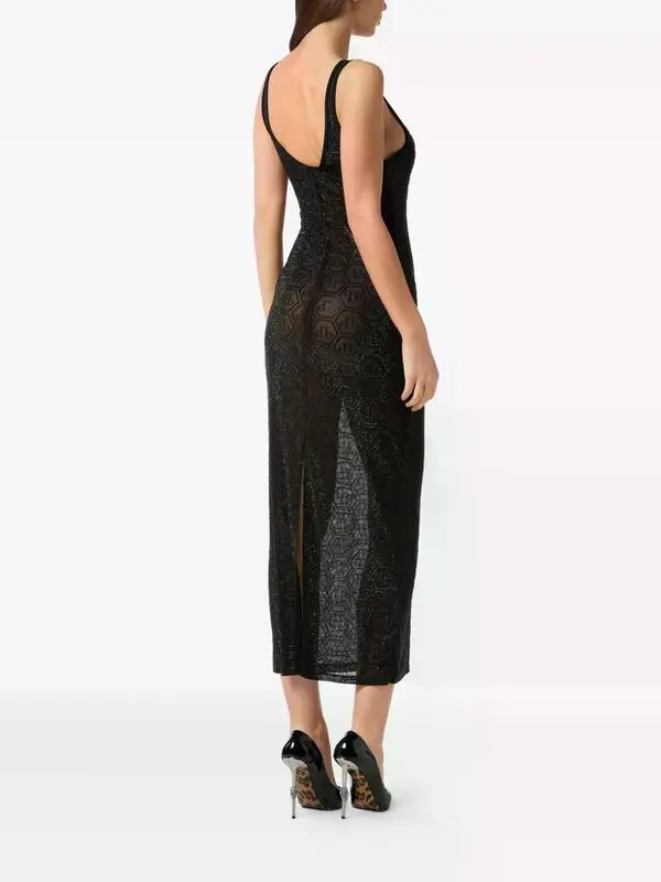 Philipp Plein Tulle Monogram Strass Midi Dress