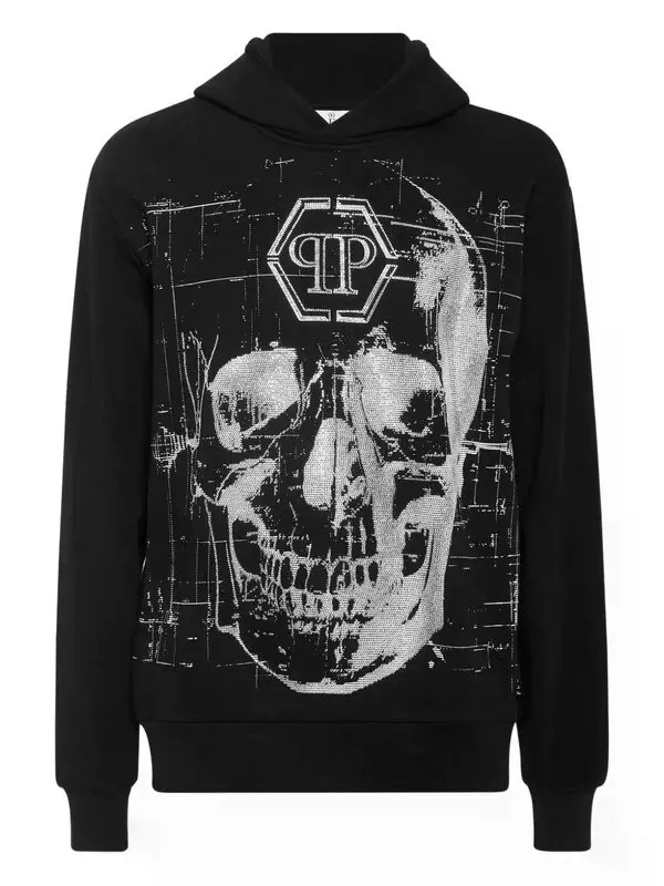 Philipp Plein Cotton Hoodie With Crystal Skull