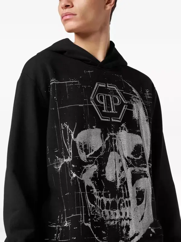 Philipp Plein Cotton Hoodie With Crystal Skull