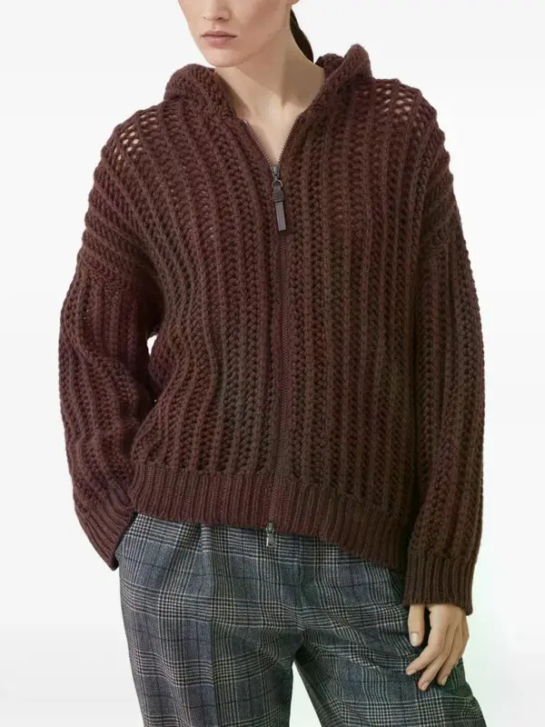 Brunello Cucinelli Open-knit Hooded Cardigan