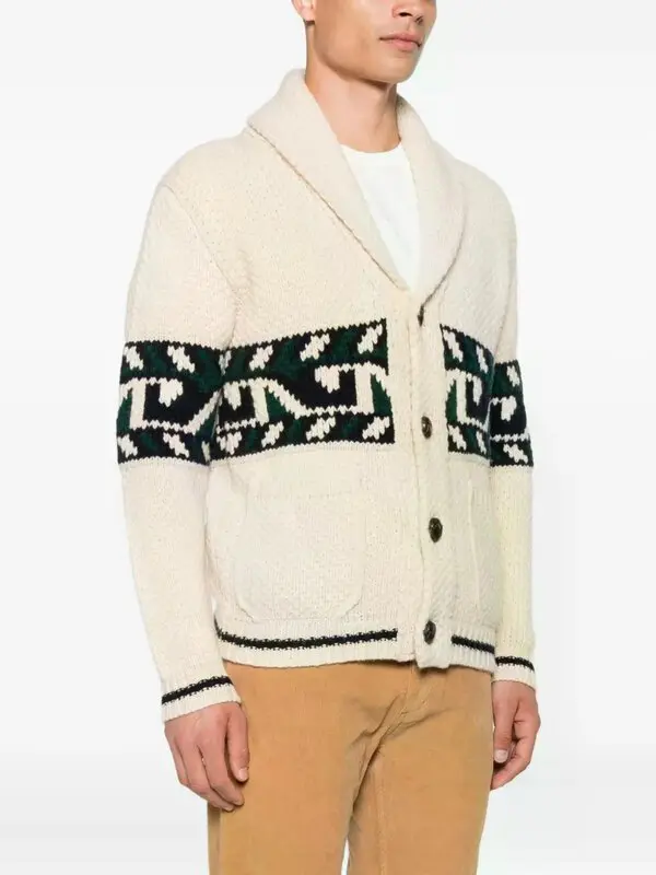 RAKKI Shawl Collar Patterned Cardigan - Neutrals