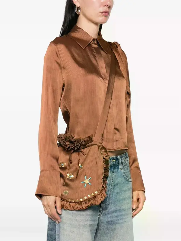 SIEDRES Pointed Collar Satin Blouse With Detachable Pouch