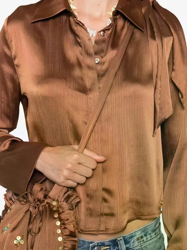 SIEDRES Pointed Collar Satin Blouse With Detachable Pouch