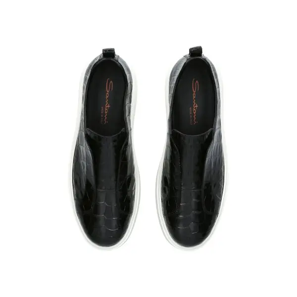 Santoni Crocodile Effect Leather Slip-on Sneakers