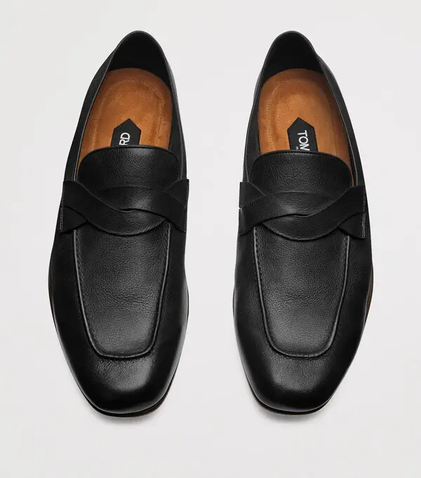 TOM FORD Leather Loafers With Bow Detailing - Black