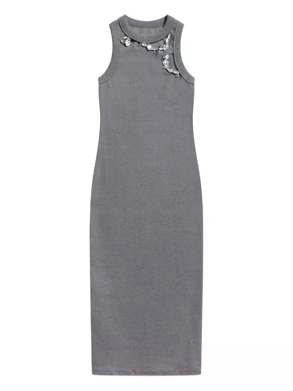 AREA Crystal-embellished Ribbed Midi Dress