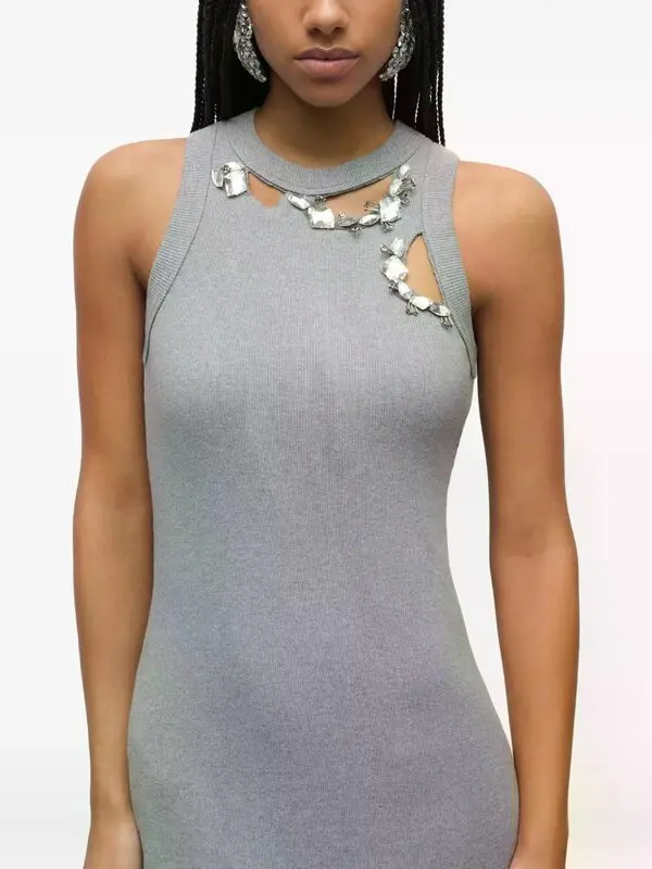 AREA Crystal-embellished Ribbed Midi Dress