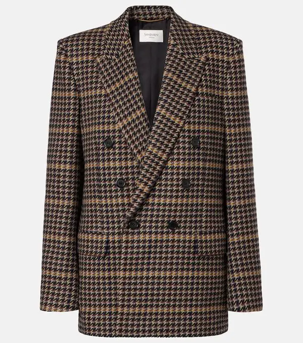Saint Laurent Houndstooth Double-breasted Wool Blazer - Multicoloured