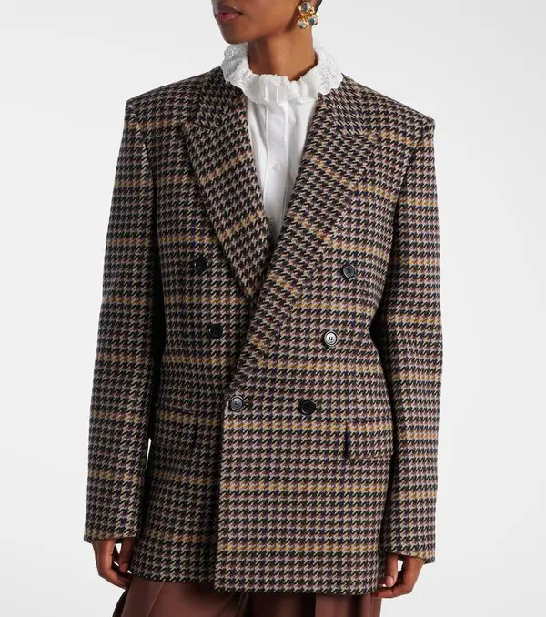 Saint Laurent Houndstooth Double-breasted Wool Blazer