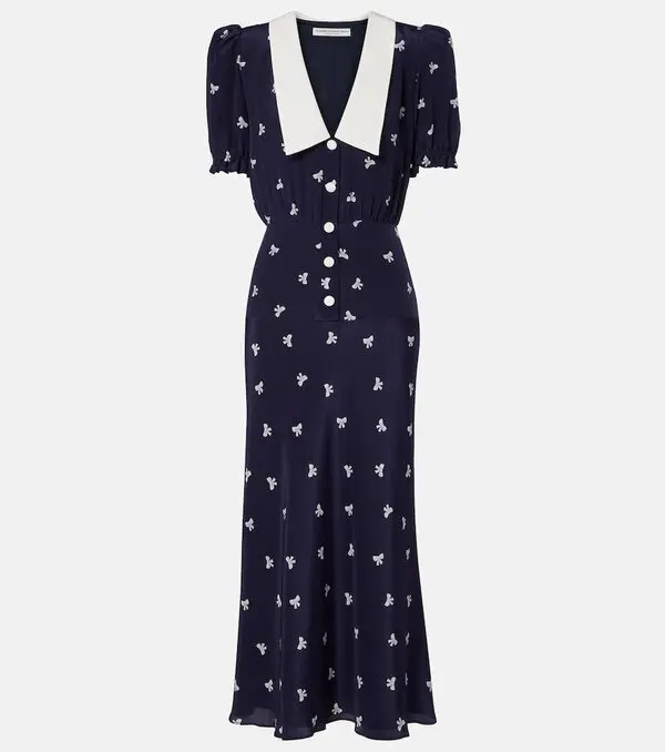 Alessandra Rich Printed Silk Midi Dress - Blue