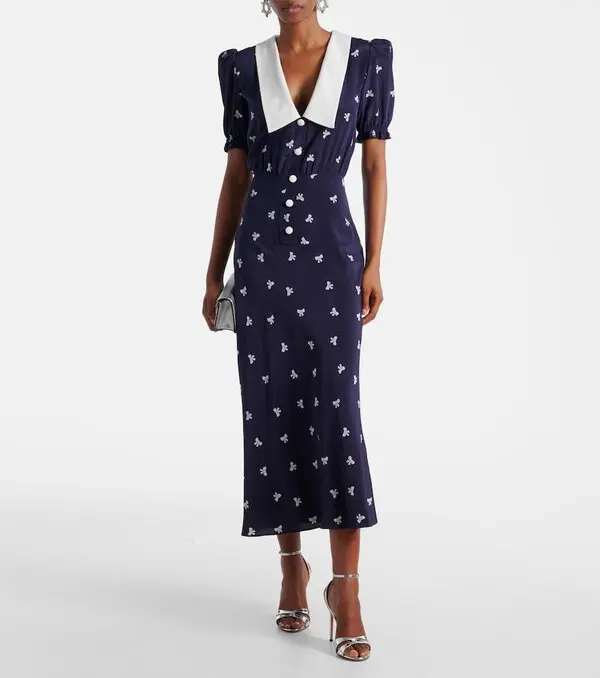 Alessandra Rich Printed Silk Midi Dress