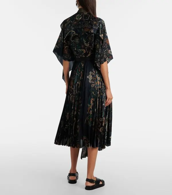Sacai Floral Pleated Midi Skirt