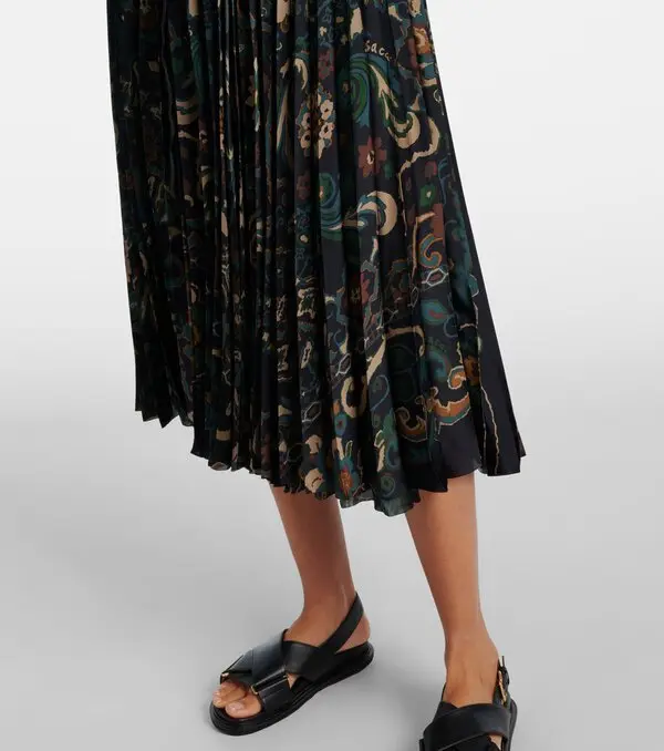 Sacai Floral Pleated Midi Skirt