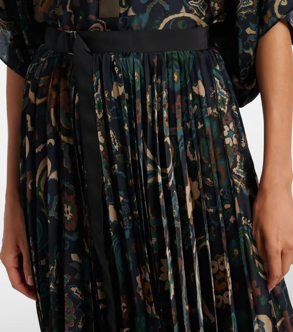 Sacai Floral Pleated Midi Skirt