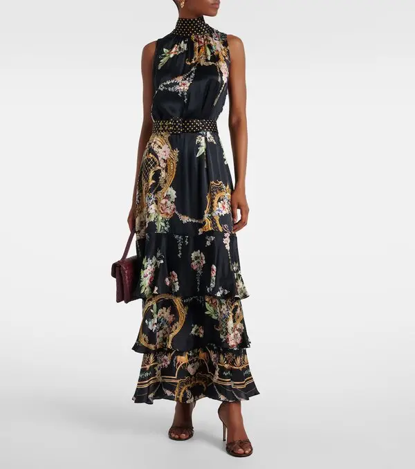 Camilla Belted Floral Tiered Silk Maxi Dress
