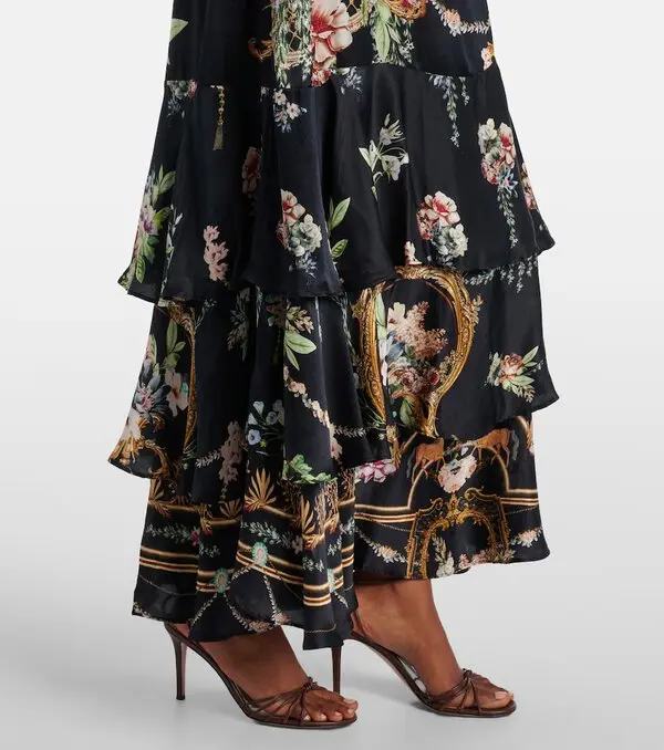 Camilla Belted Floral Tiered Silk Maxi Dress
