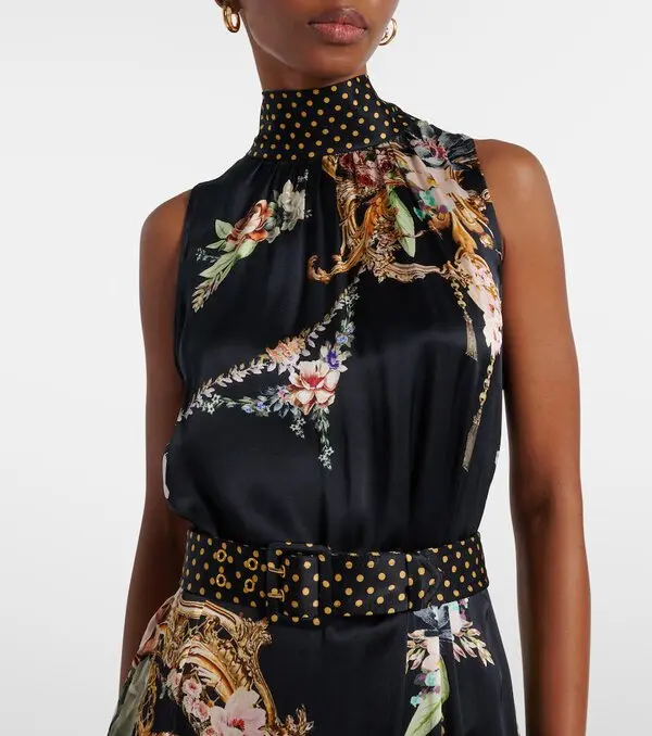 Camilla Belted Floral Tiered Silk Maxi Dress