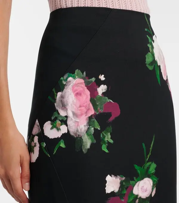 Erdem Painted Rose Bouquet Floral Midi Skirt
