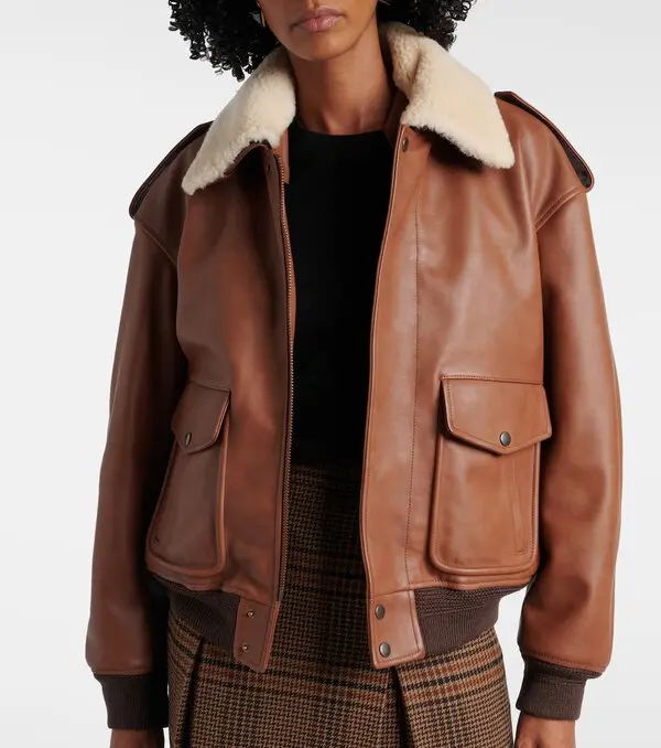 Saint Laurent Shearling-trimmed Leather Bomber Jacket - Brown