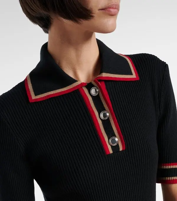 Alessandra Rich Ribbed Virgin Wool Polo Dress
