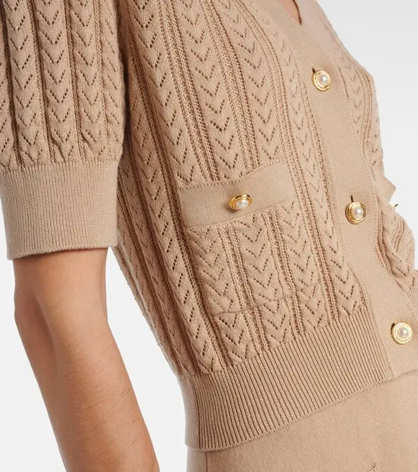 Alessandra Rich Pointelle Cotton And Cashmere Cardigan