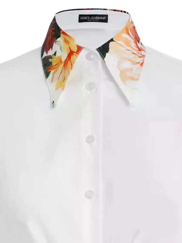 Dolce & Gabbana Floral Print Detail Poplin Shirt - White
