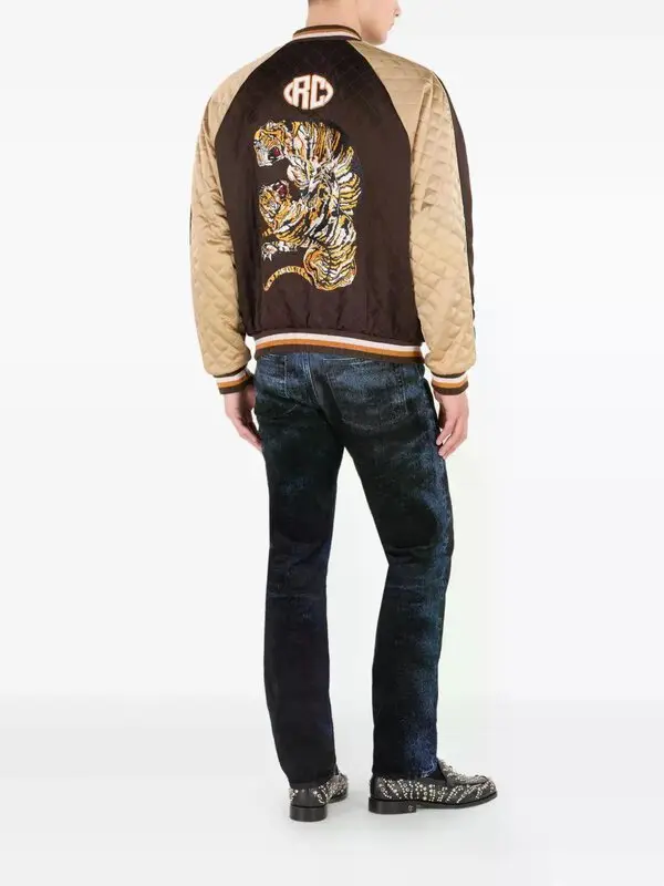 Roberto Cavalli Tiger Embroidered Quilted Bomber Jacket
