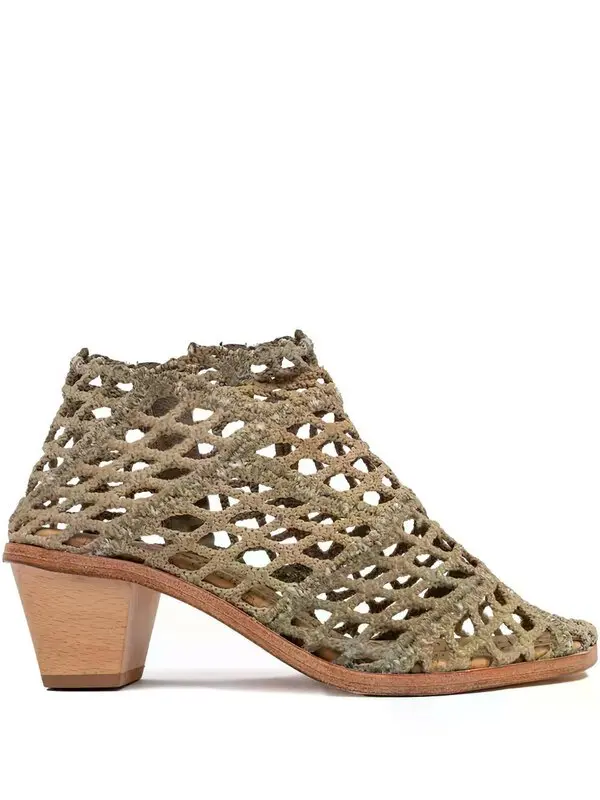VERDURA SHOES Block Heel Netted Boots - Neutrals