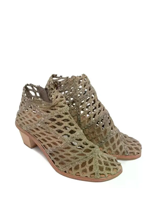 VERDURA SHOES Block Heel Netted Boots - Neutrals