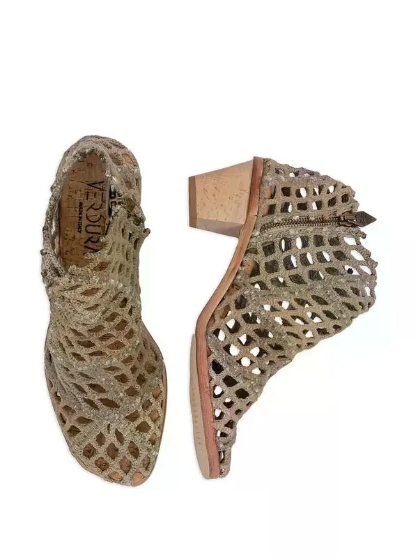 VERDURA SHOES Block Heel Netted Boots - Neutrals
