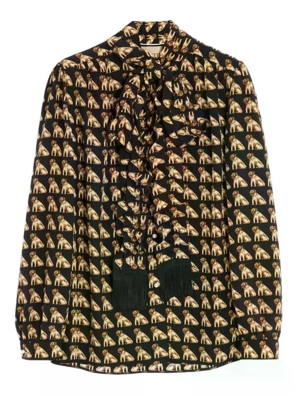 Valentino Garavani Crepe De Chine Shirt With Petit Charles Print - Black