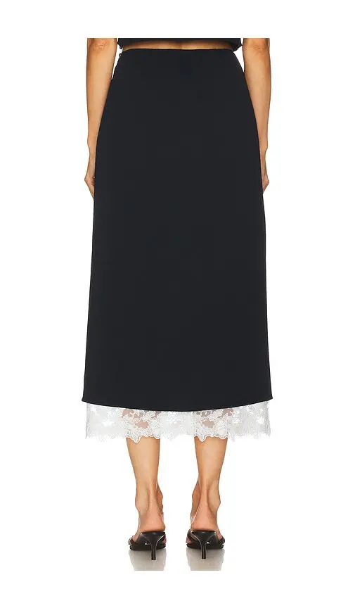 HELSA Midi Pencil Skirt With Lace And Poplin