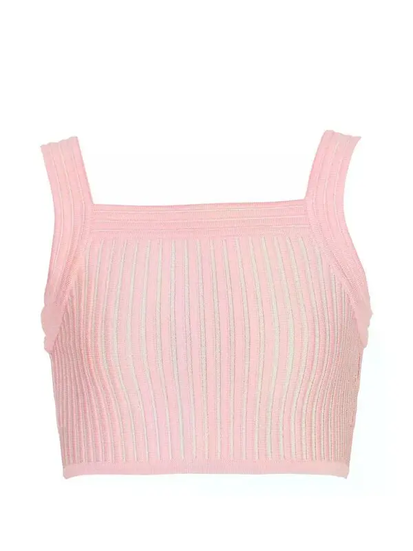Balmain Ribbed Square-neck Sleeveless Top - Pink