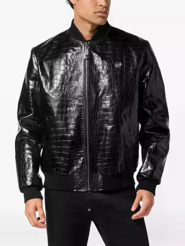 Philipp Plein Crocodile-effect Leather Bomber Jacket - Black