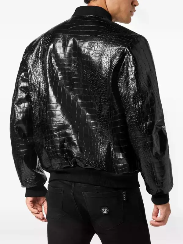 Philipp Plein Crocodile-effect Leather Bomber Jacket - Black