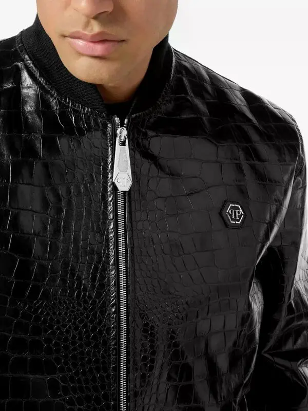 Philipp Plein Crocodile-effect Leather Bomber Jacket - Black