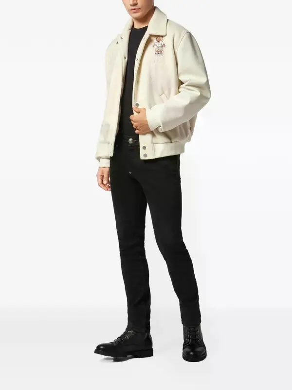 Philipp Plein Cream Embroidered Bear Jacket - Neutrals
