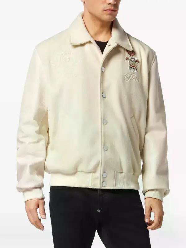 Philipp Plein Cream Embroidered Bear Jacket - Neutrals