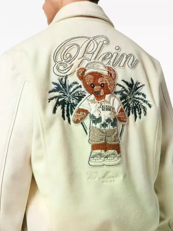 Philipp Plein Cream Embroidered Bear Jacket - Neutrals