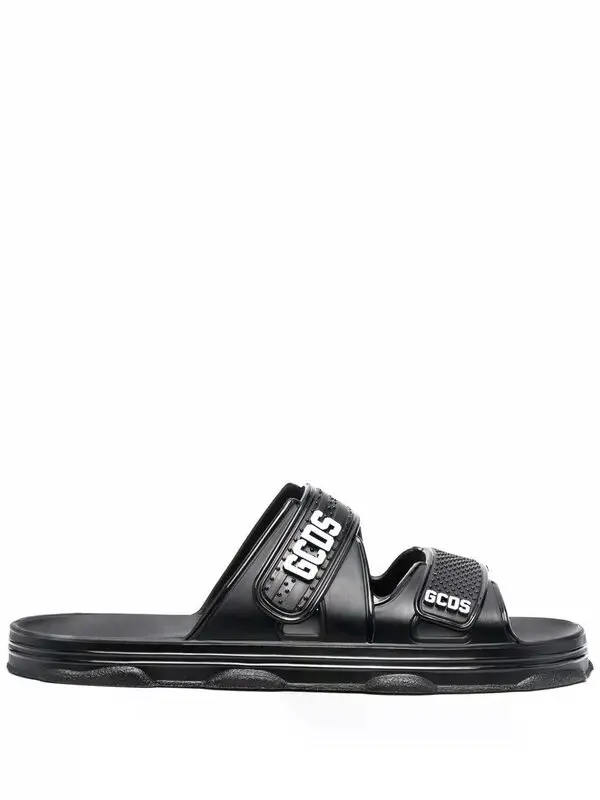 Gcds Logo Strap Flat Sandals - Black